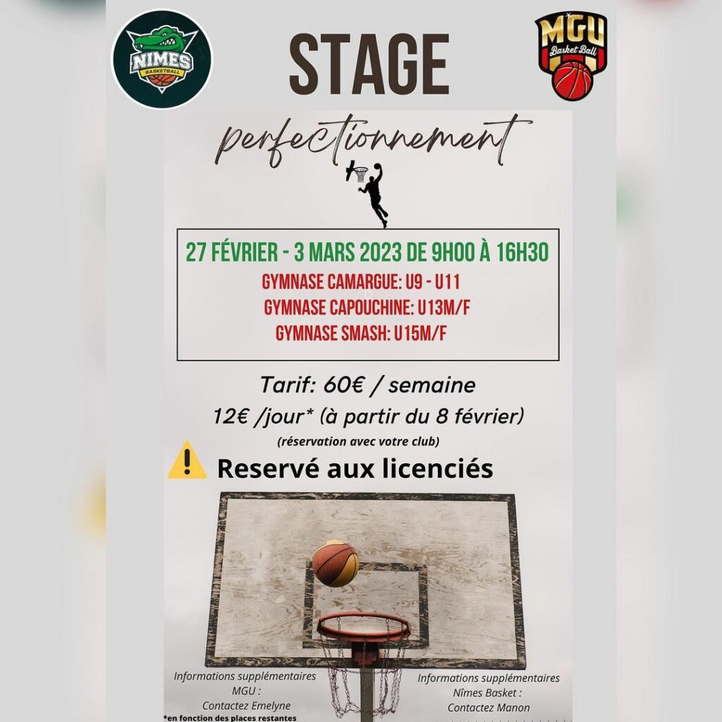 Stage de basket vacances hiver 2023 - MGUN Basket-Ball